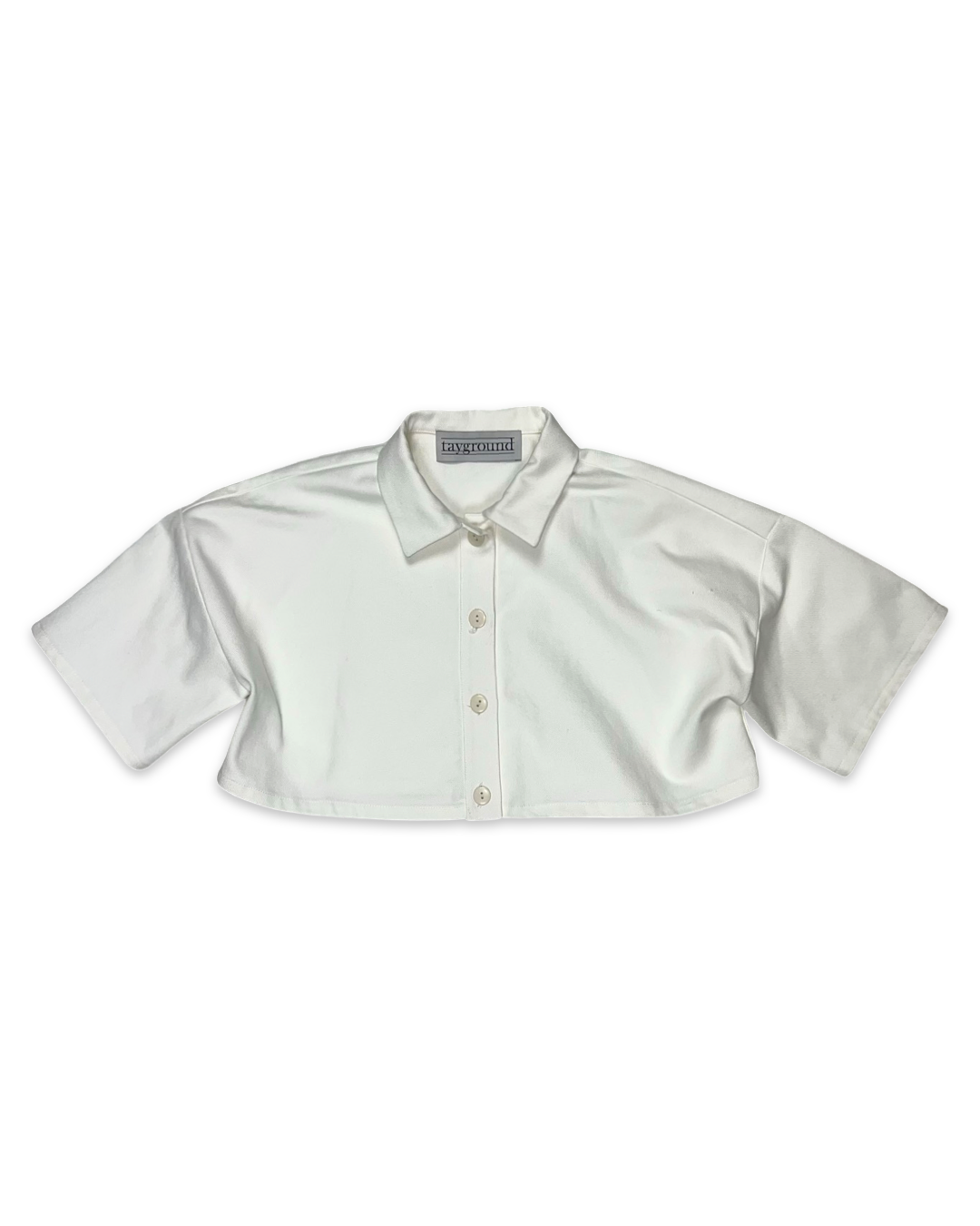 Cropped Button-Up in White Denim